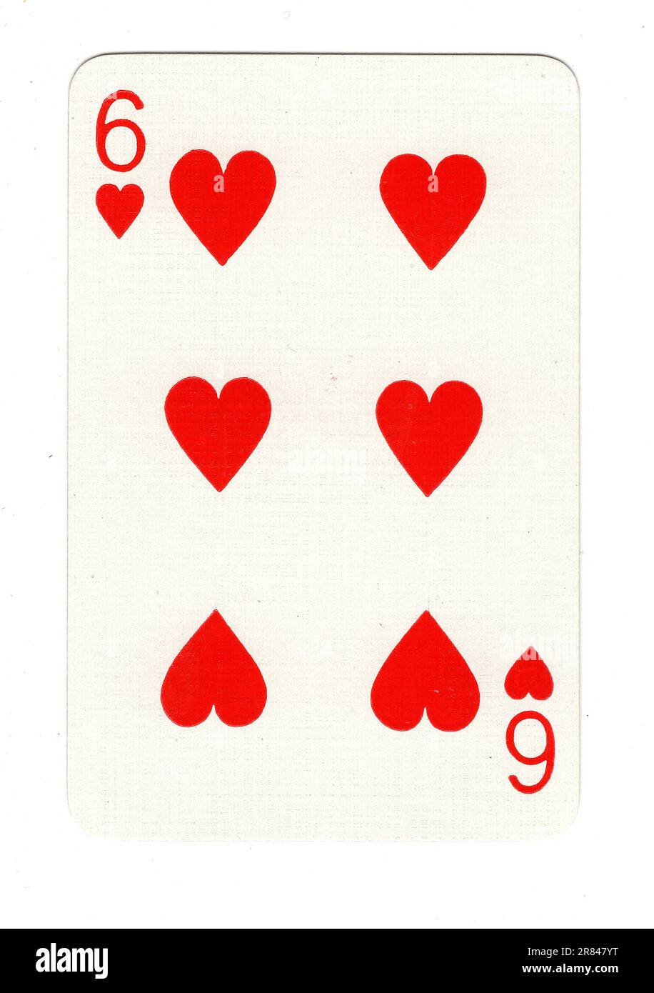 A six of hearts vintage playing card on a white background Stock Photo ...