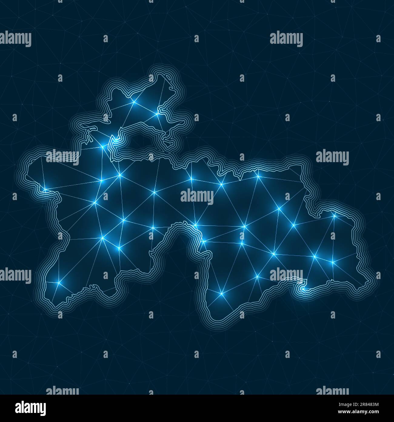 Tajikistan network map. Abstract geometric map of the country. Digital connections and ...