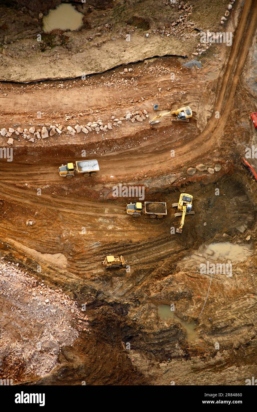 Aerial view of earthmovers on a construction site Stock Photo - Alamy