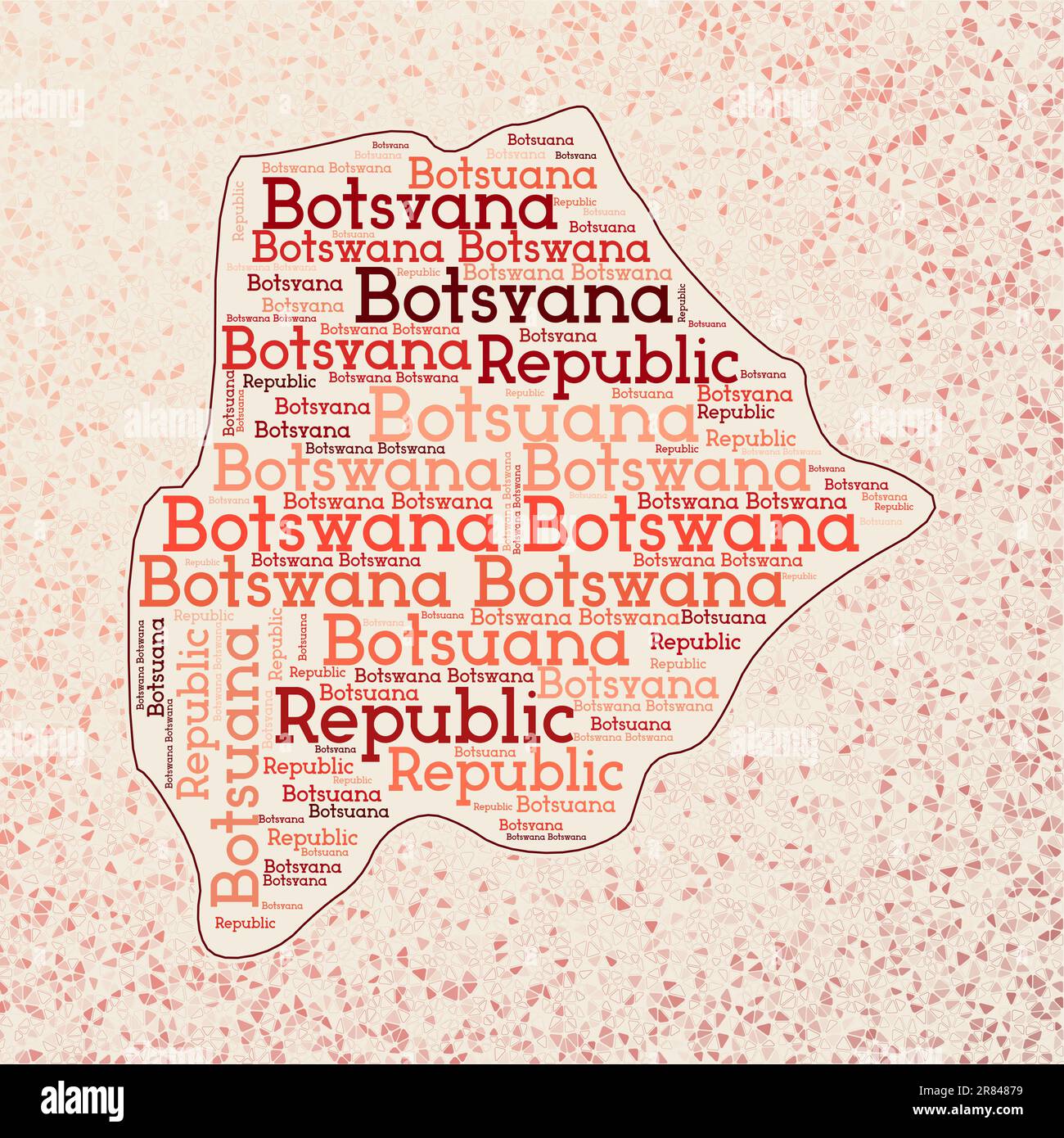 Botswana shape with country names word cloud in multiple languages. Botswana border map on ...
