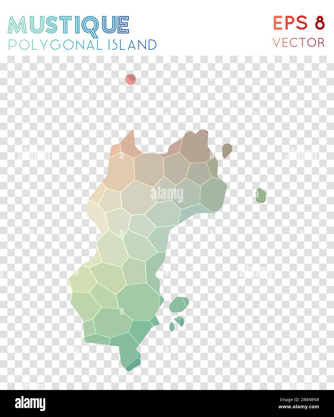 Mustique polygonal map, mosaic style island. Elegant low poly style ...