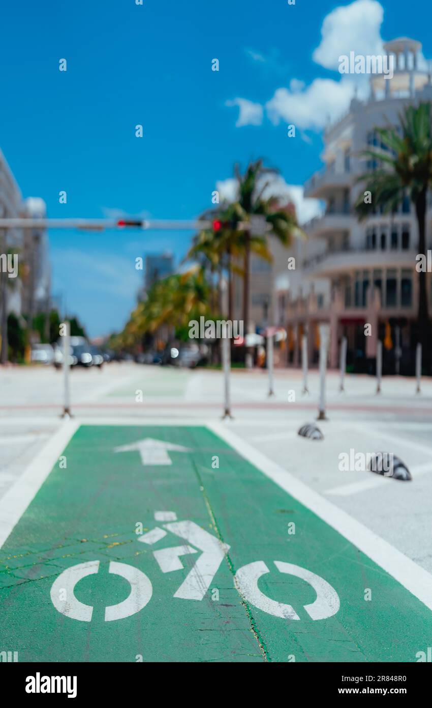 street bike area palms Miami Beach Stock Photo - Alamy
