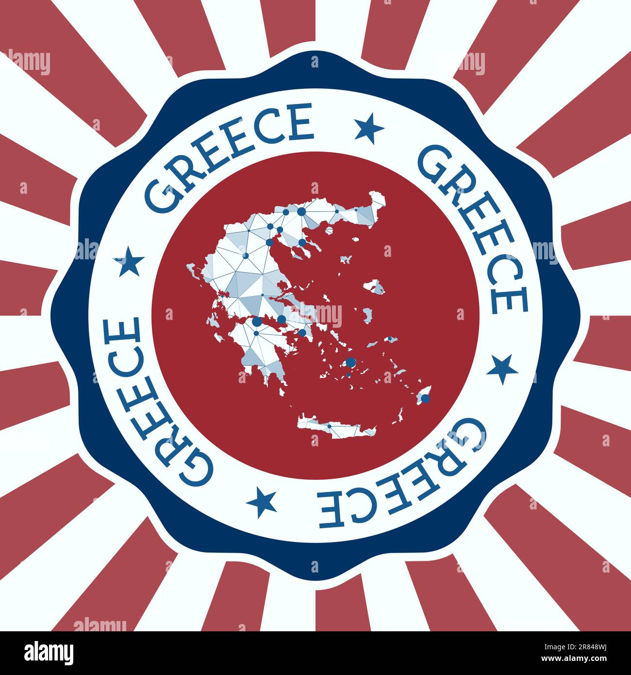 Greece Badge. Round logo of country with triangular mesh map and radial ...