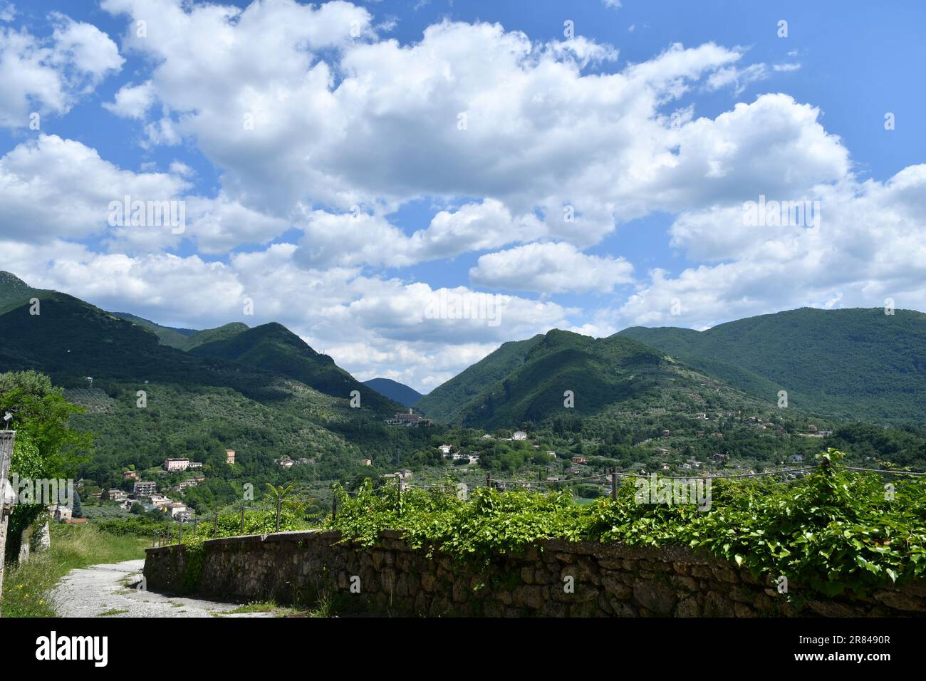 View of a monastery in the landscape of Subiaco, a medieval village ...