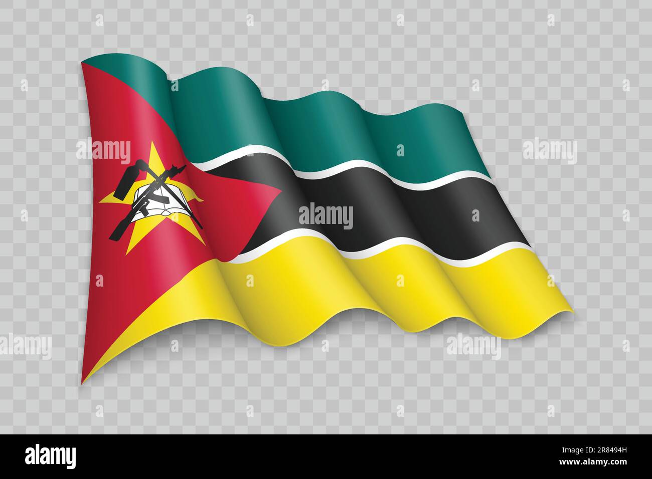3D Realistic waving Flag of Mozambique on transparent background Stock ...