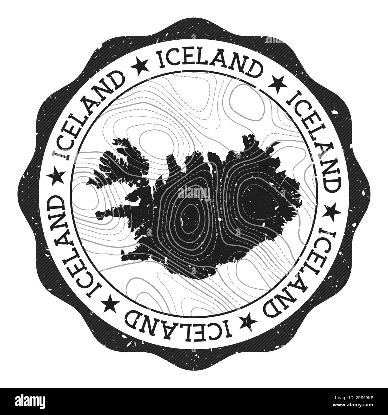 Iceland outdoor stamp. Round sticker with map of country with ...
