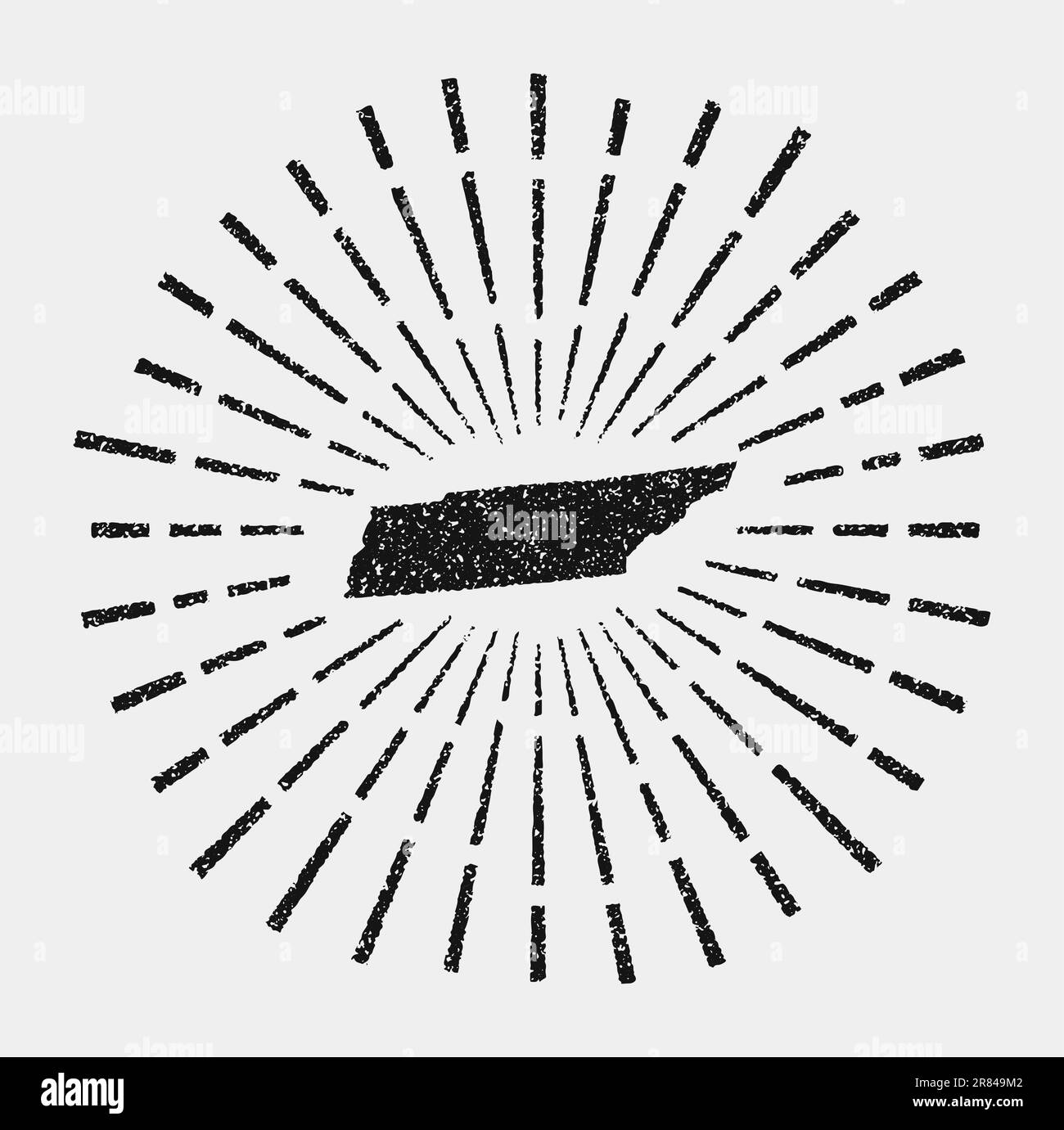 Vintage map of Tennessee. Grunge sunburst around the US state. Black ...