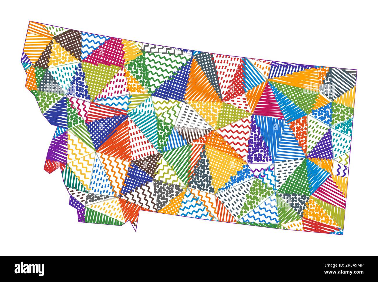 Kid style map of Montana. Hand drawn polygons in the shape of Montana ...