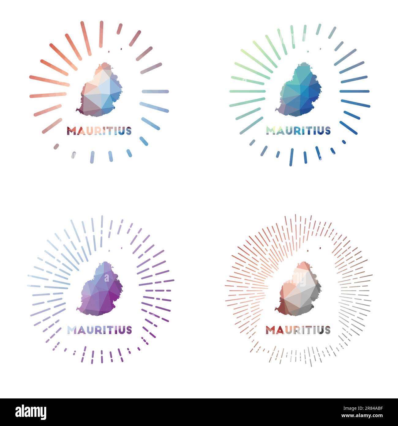 Mauritius low poly sunburst set. Logo of island in geometric polygonal ...