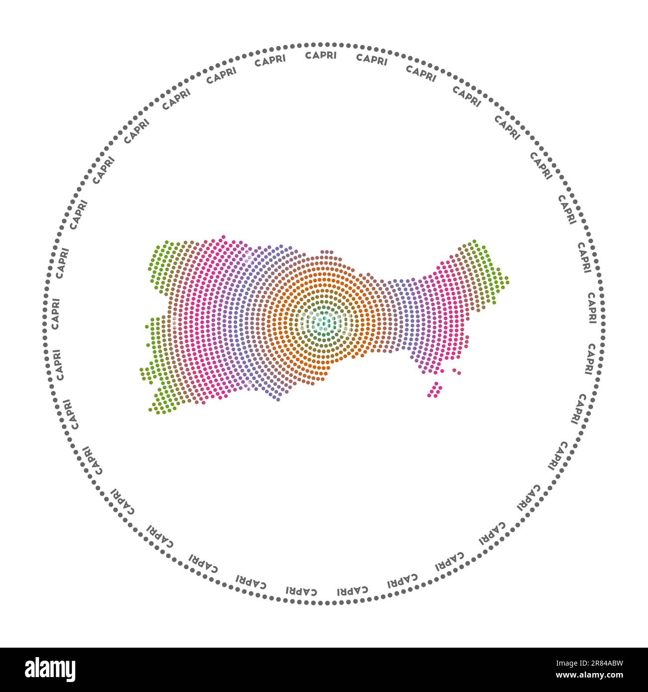 Capri round logo. Digital style shape of Capri in dotted circle with ...
