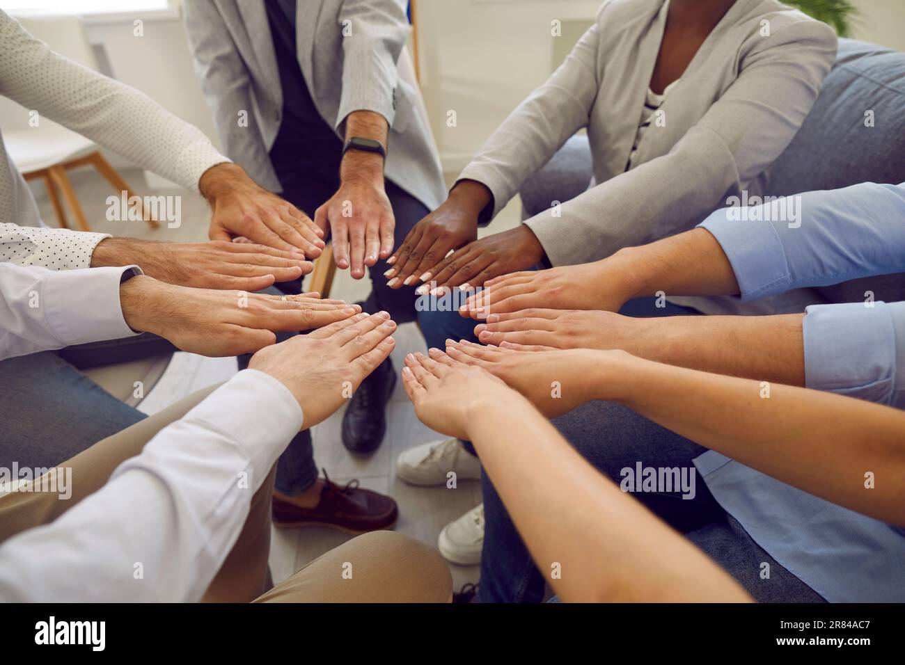 Group people hand show unity hi-res stock photography and images - Alamy