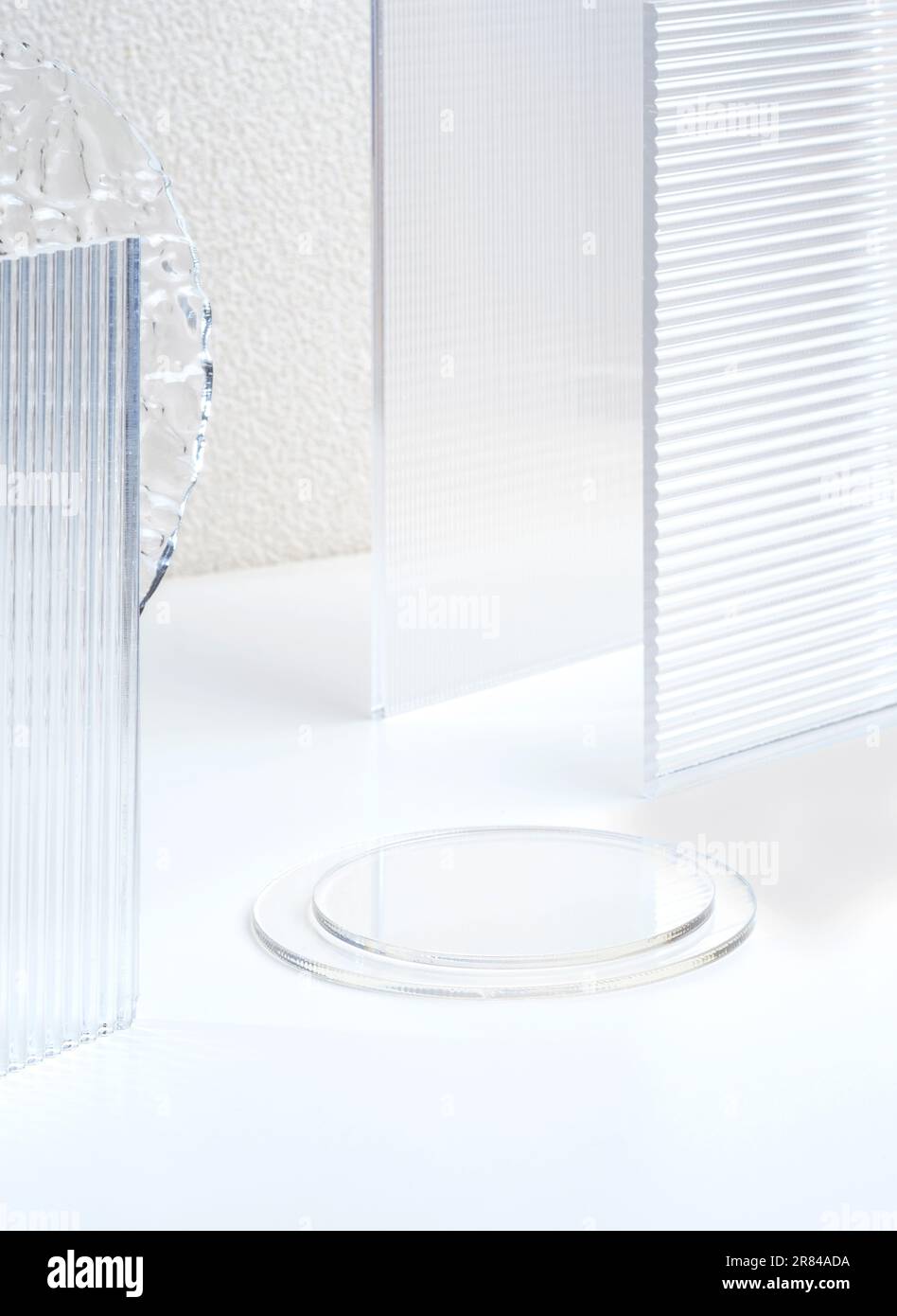 Transparency pedestal product display high key white background of ...