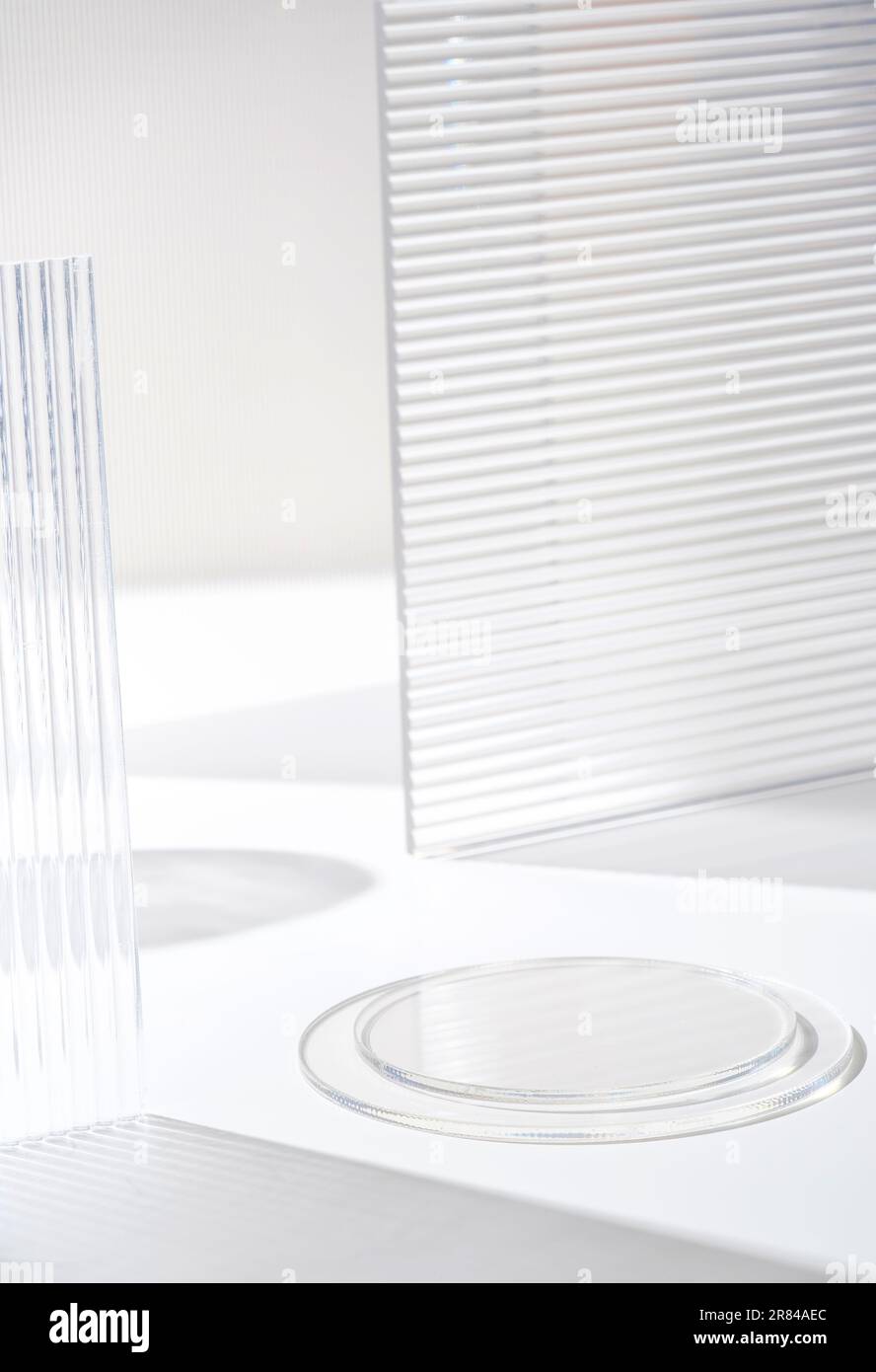 Transparency pedestal product display high key white background of ...