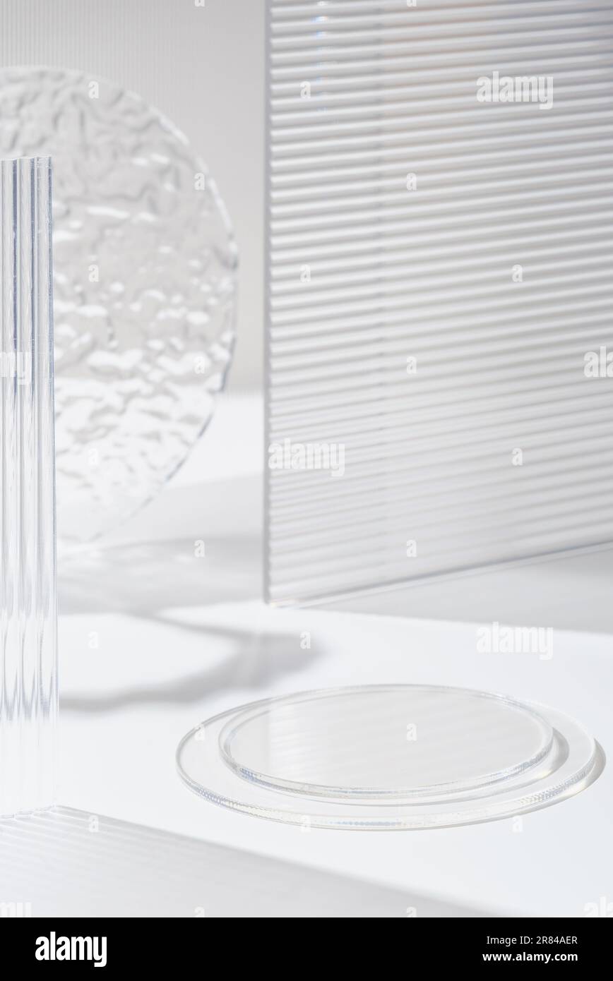 Transparency pedestal product display high key white background of ...