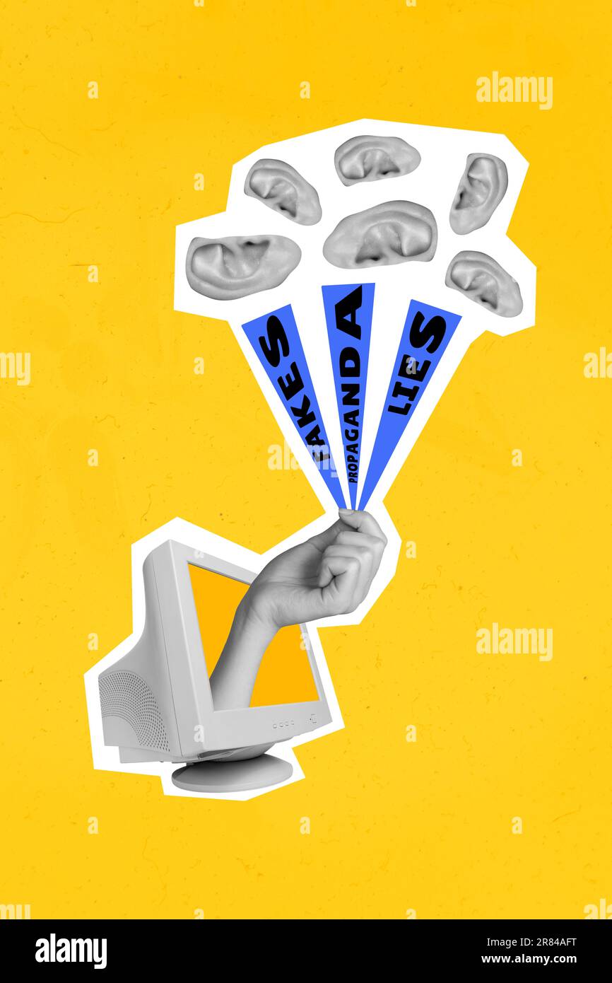 Design collage artwork of computer display fakes television propaganda ...