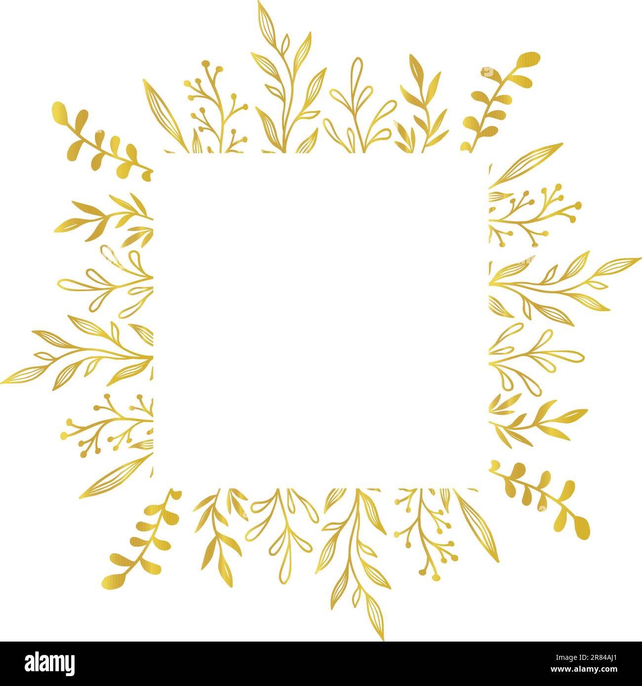 Gold floral square border. Vector golden floral leaf wreath border ...