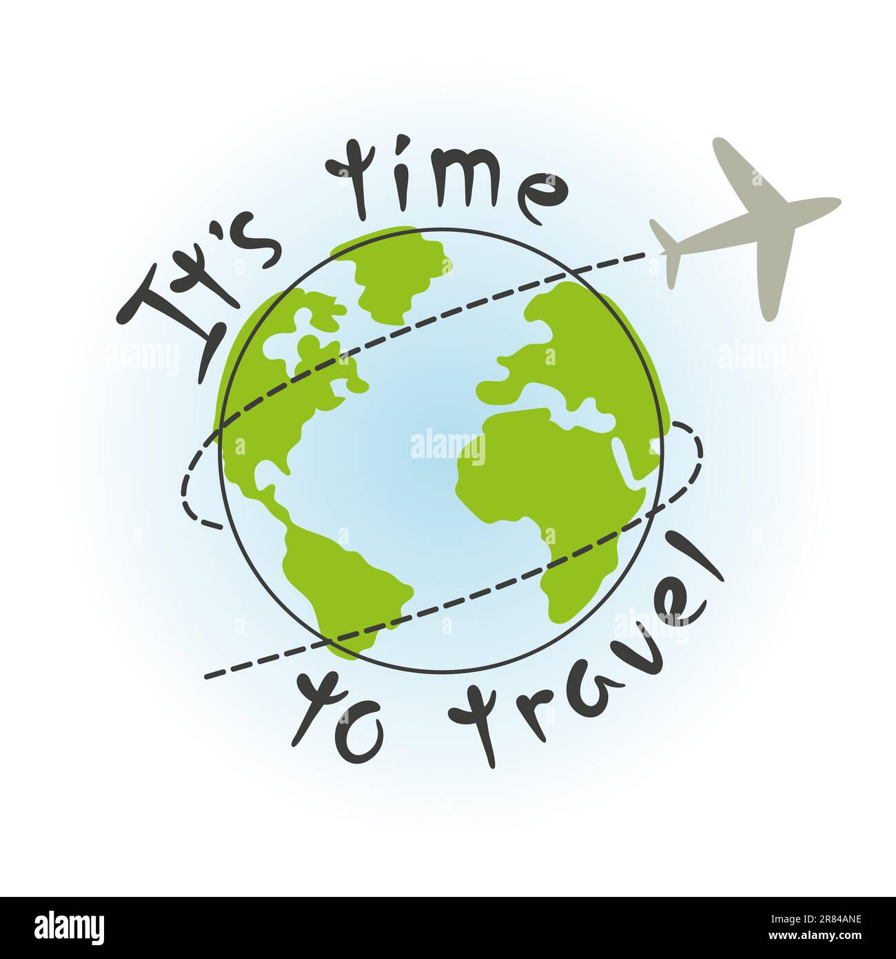 Travel around the world vector concept. Airplane flying around Earth ...