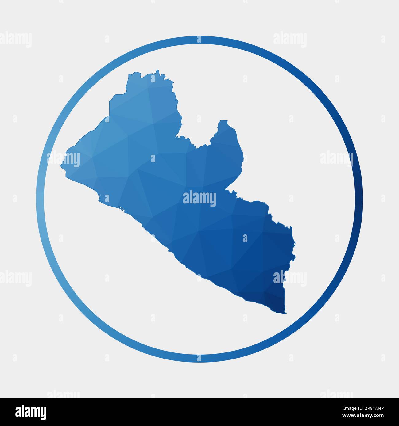 Liberia icon. Polygonal map of the country in gradient ring. Round low ...