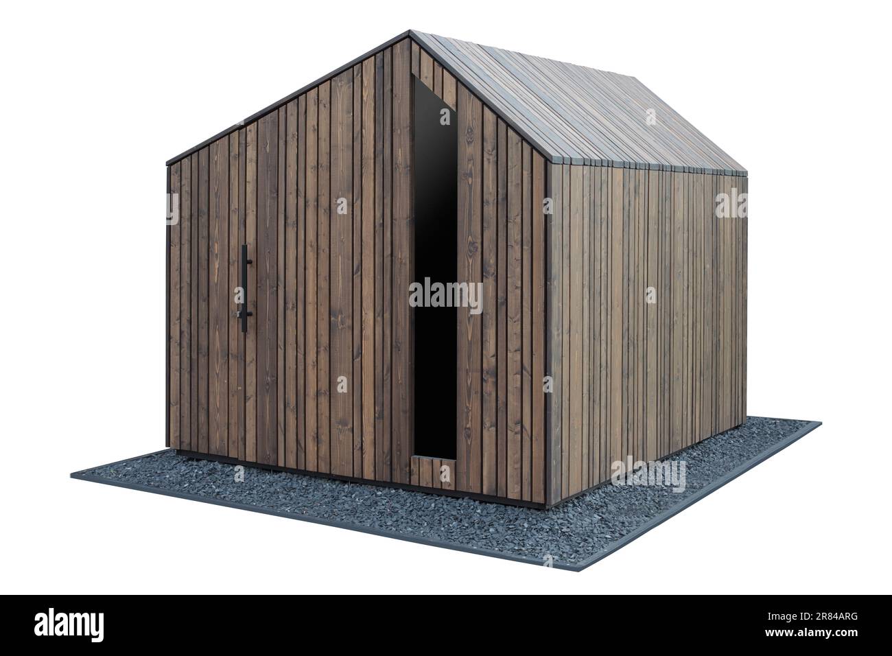 Wooden, modern shed for garden storage on white background Stock Photo ...