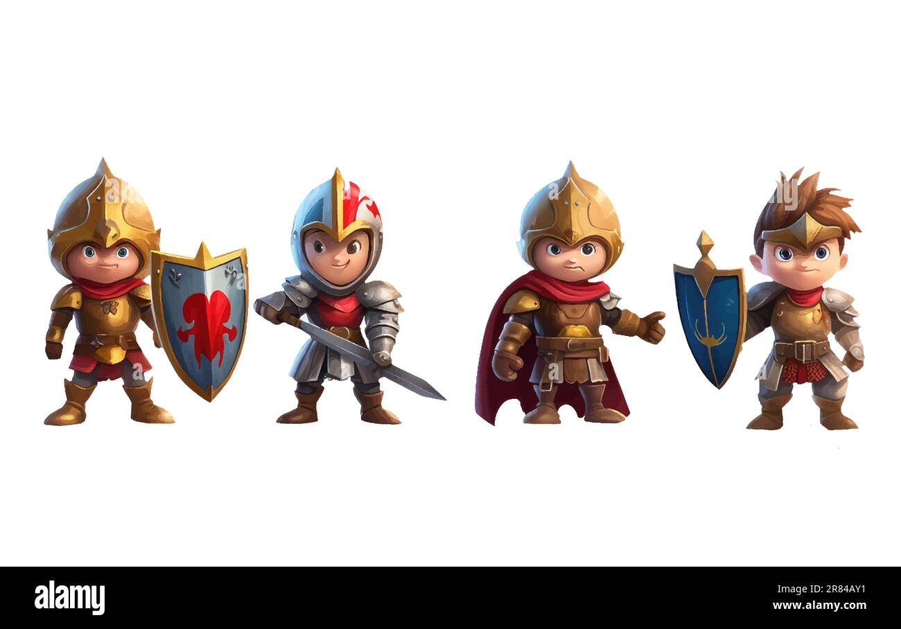 ui set vector illustration of cute kids playing in knight costume ...