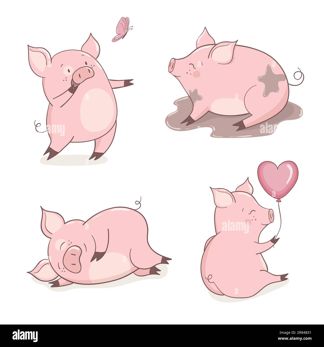 Set of cute cartoon pigs isolated on white. Vector illustration Stock ...