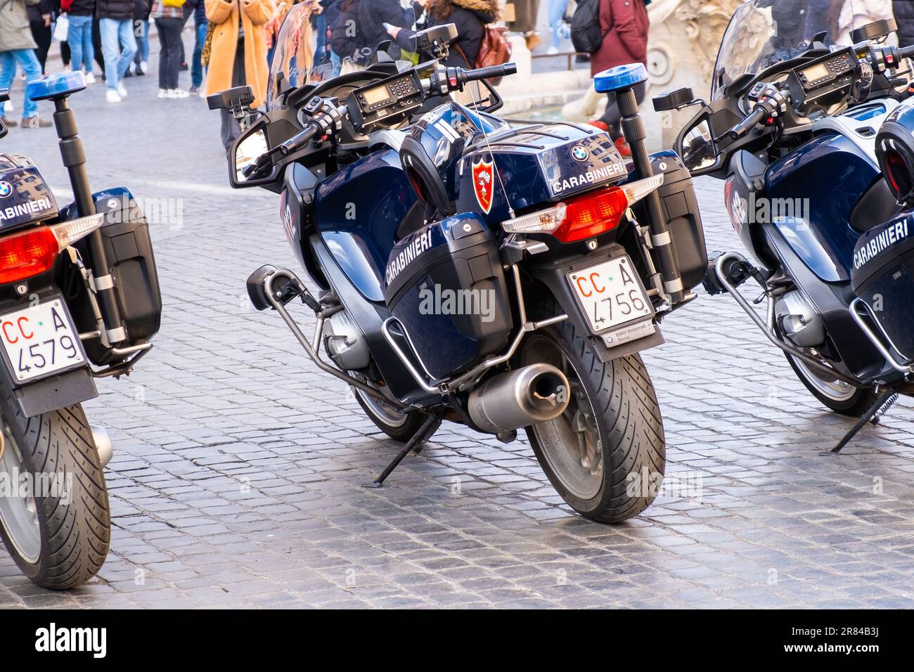 Police Carabinieri motorcycles parked on the street of Rome, June 2023 ...