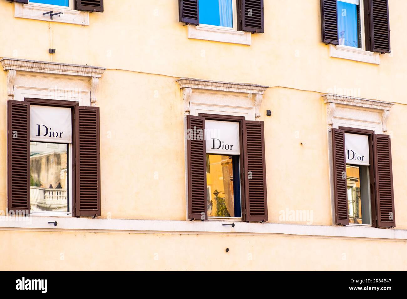 Window of Dior shop in Rome, Italy. June 2023, Rome, Italy Stock Photo ...