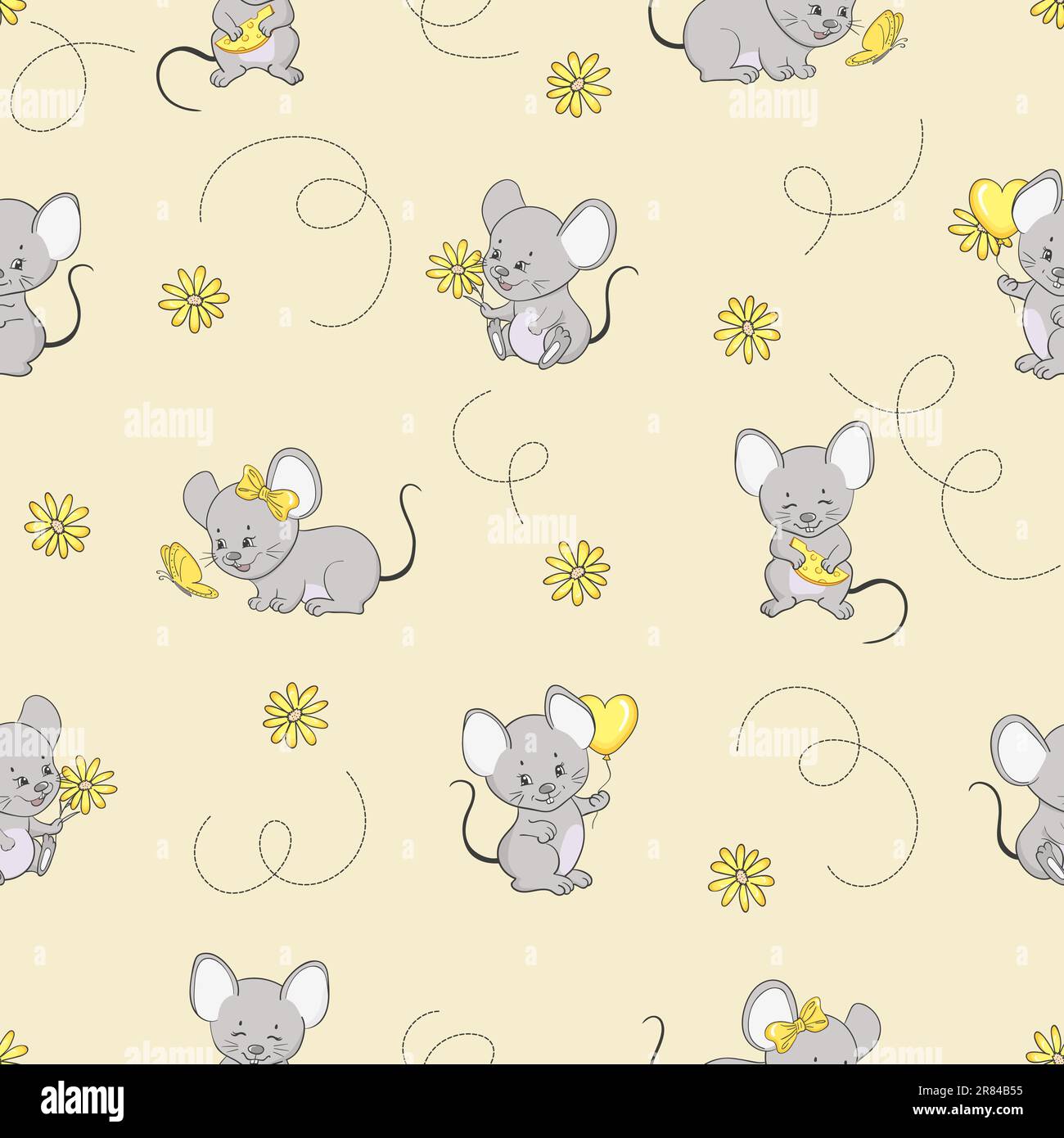 Seamless pattern with cute little mice. Vector baby mouse background ...