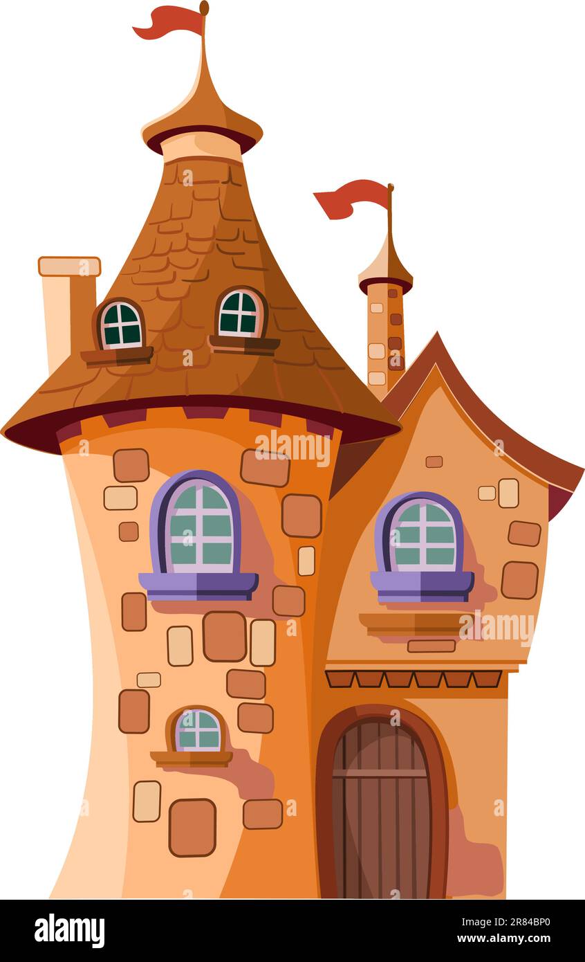Cartoon castle fairytale vector illustration in flat technique Stock ...