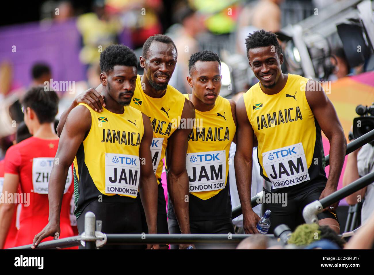 Usain Bolt participating in the 4x100m relay at the World Athletics ...