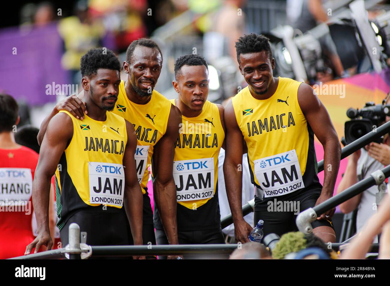 Usain Bolt participating in the 4x100m relay at the World Athletics ...