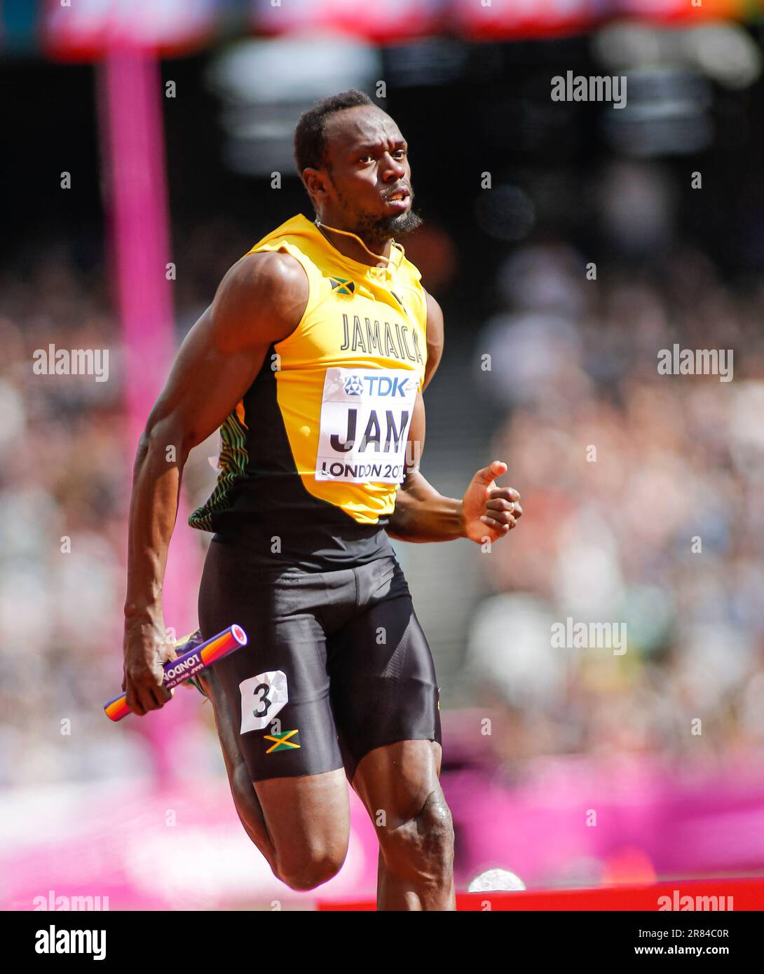 Usain Bolt participating in the 4x100m relay at the World Athletics ...