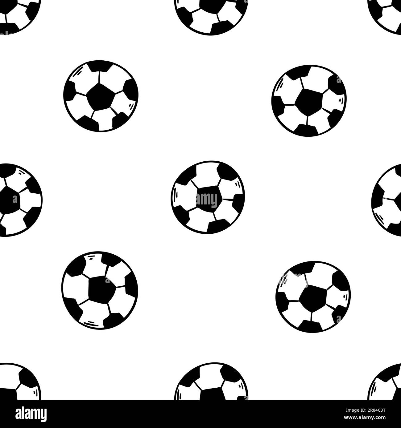 Seamless Pattern With Soccer Balls On A Green Field Hand Drawn Football Balls And Soccer