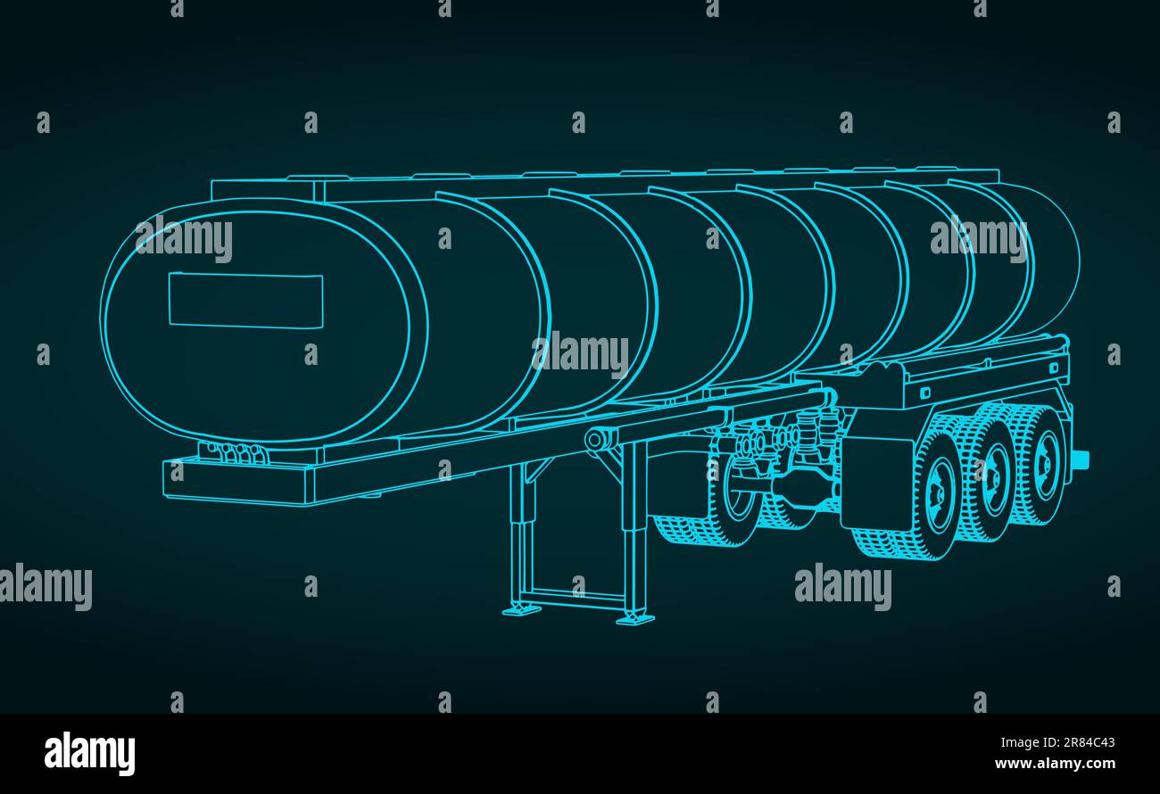 Stylized vector illustration of blueprint of tanker trailer Stock ...