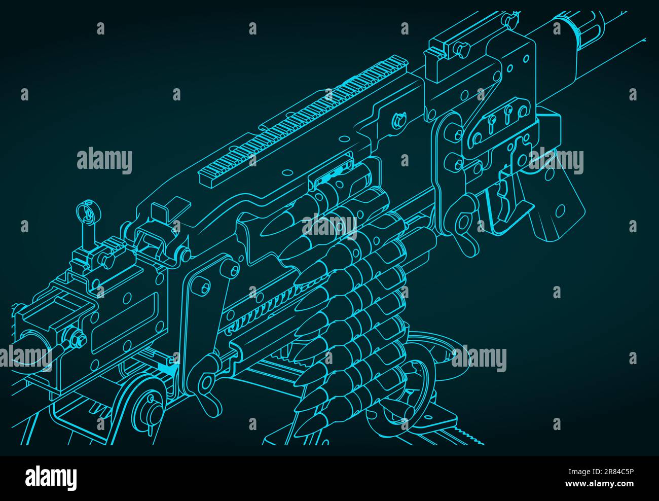 Stylized vector illustration of heavy machine gun close up Stock Vector ...