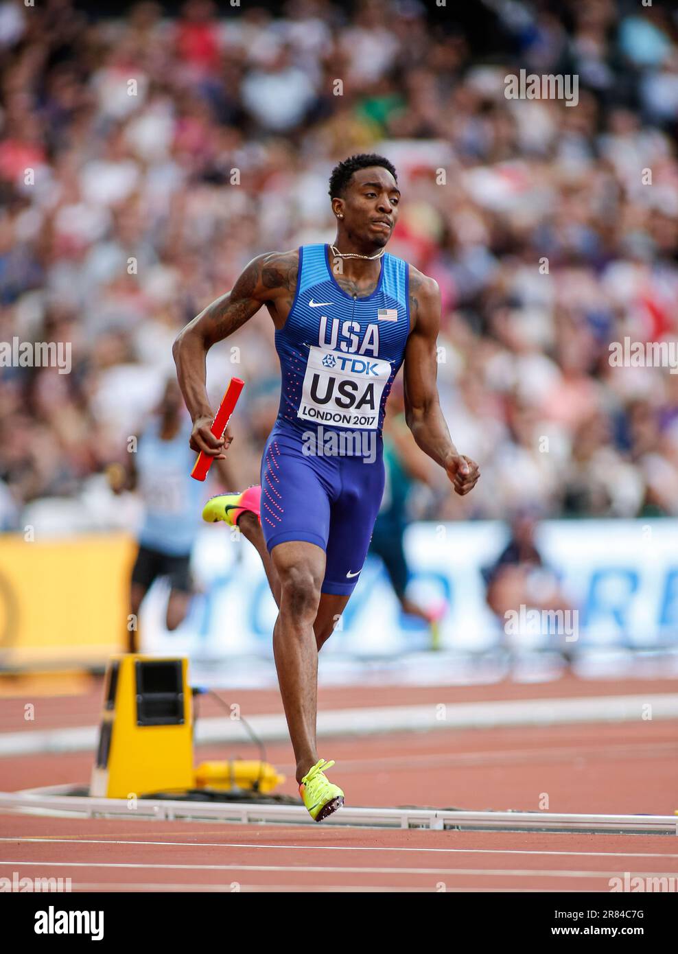 Michael CHERRY participating in the 4x400m relay at the World Athletics Championships London ...