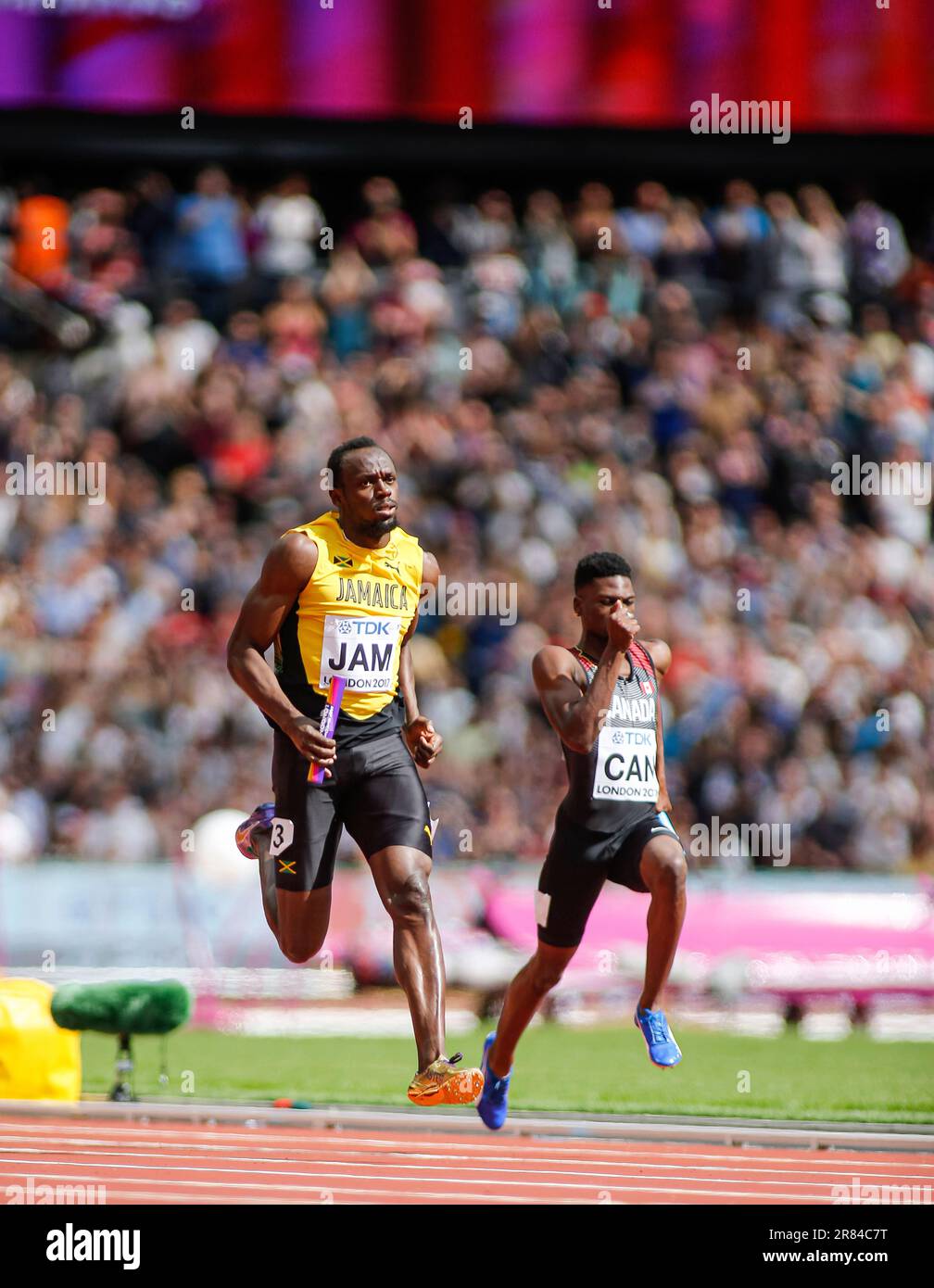 Usain Bolt participating in the 4x100m relay at the World Athletics ...