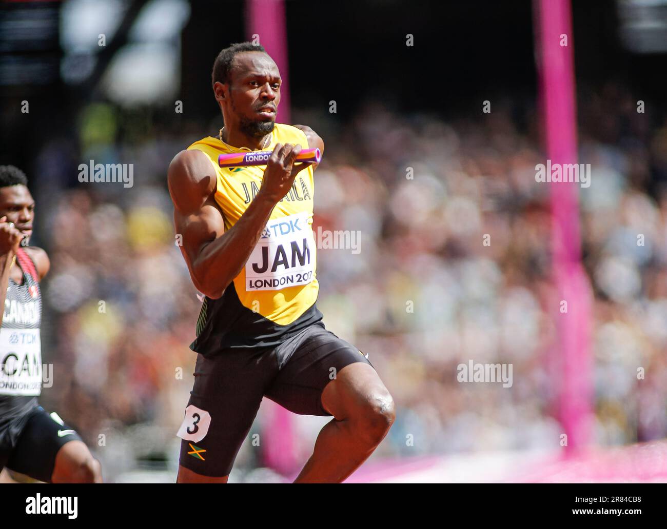 Usain Bolt participating in the 4x100m relay at the World Athletics ...