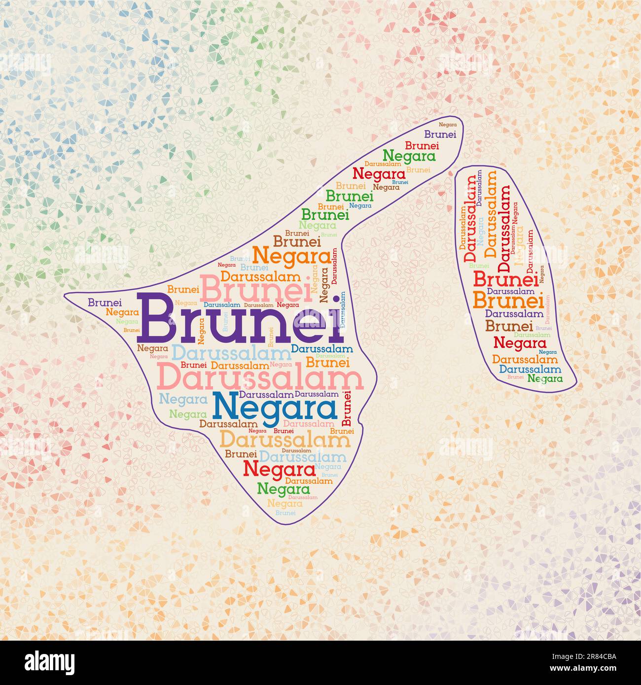 Brunei shape with country names word cloud in multiple languages ...