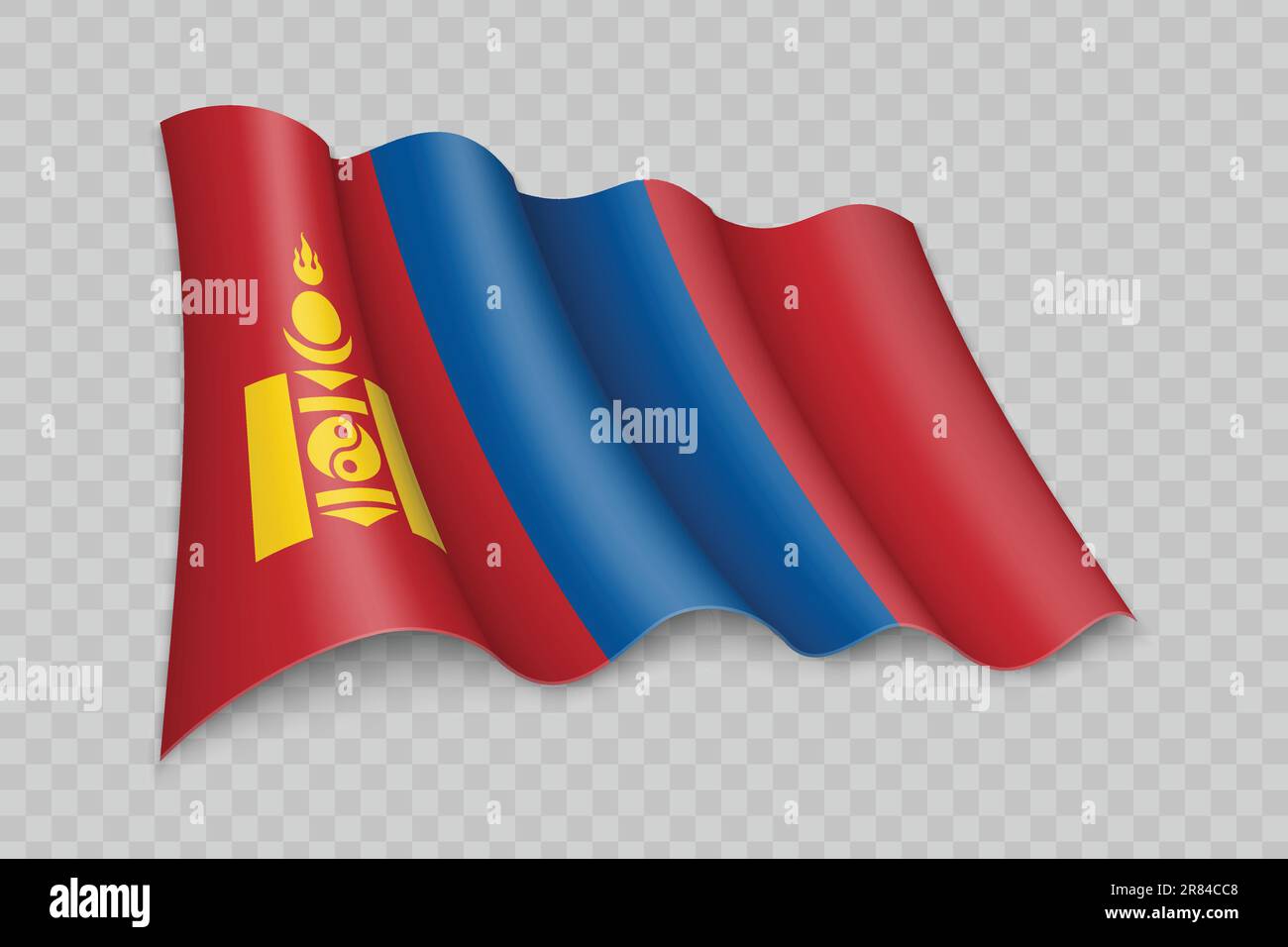 3d Realistic Waving Flag Of Mongolia On Transparent Background Stock