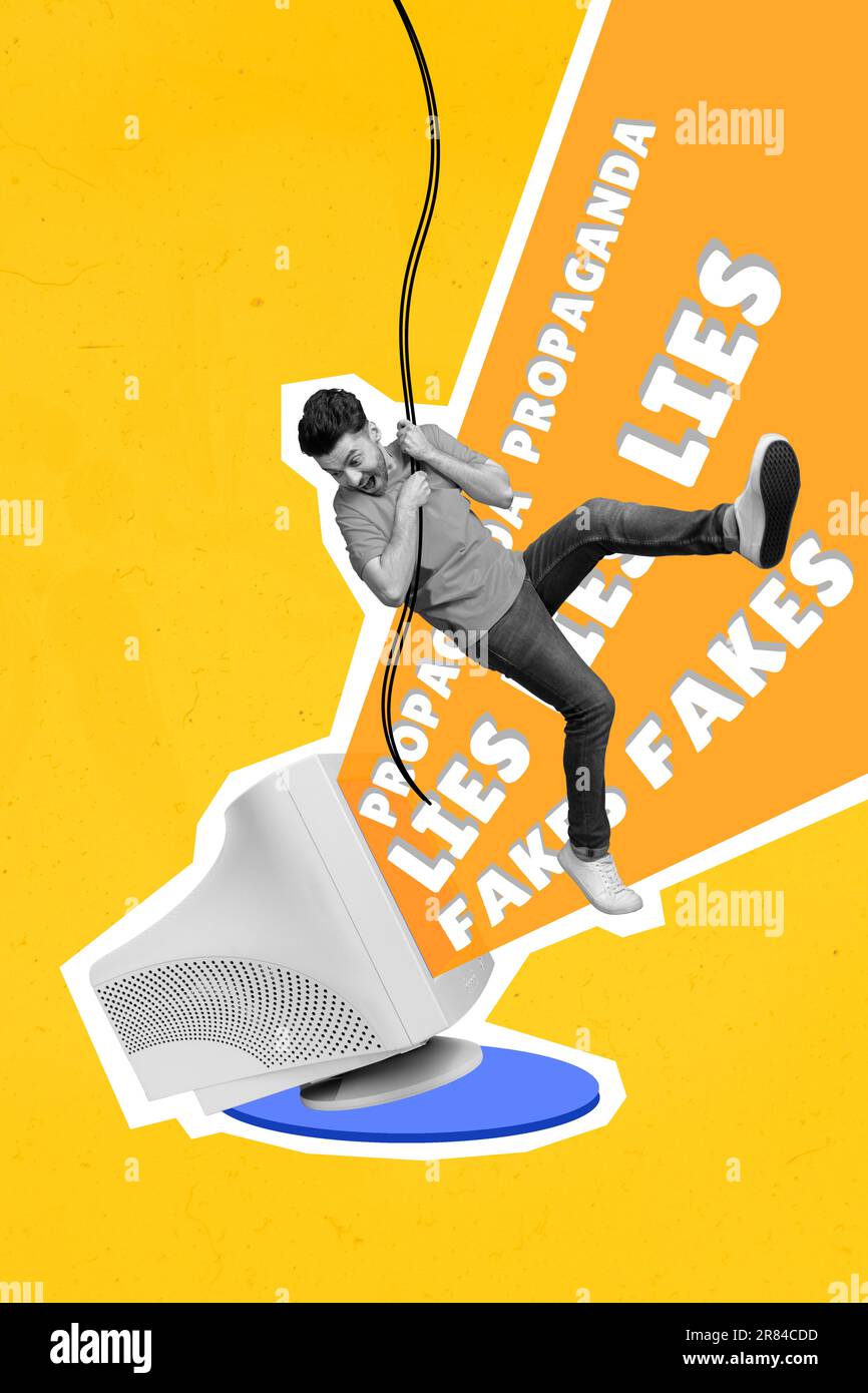 Creative photo collage painting of funky guy avoiding get propaganda ...