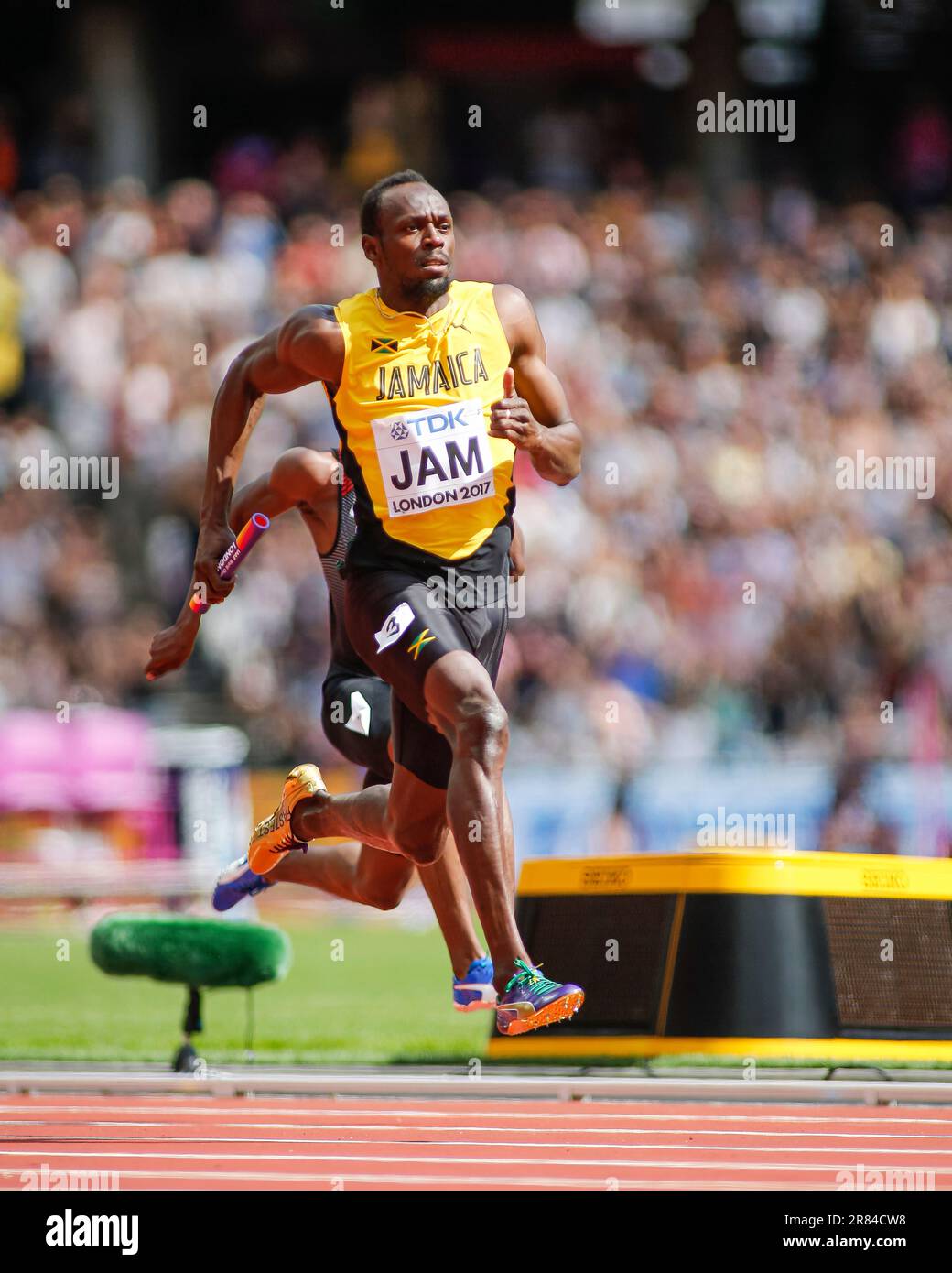 Usain Bolt participating in the 4x100m relay at the World Athletics ...