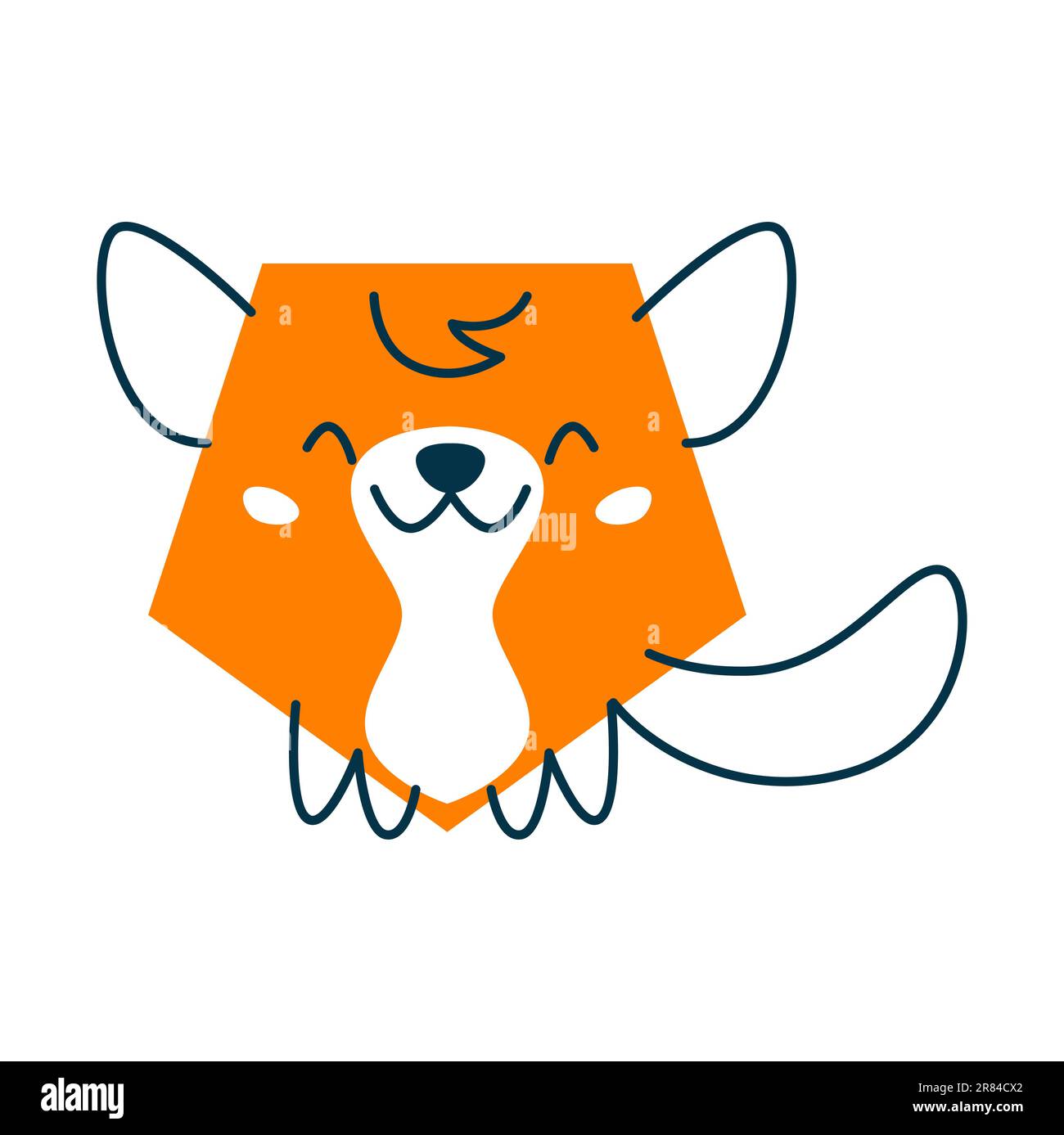 Fox cartoon animal character with math shape, hexagon plain figure ...