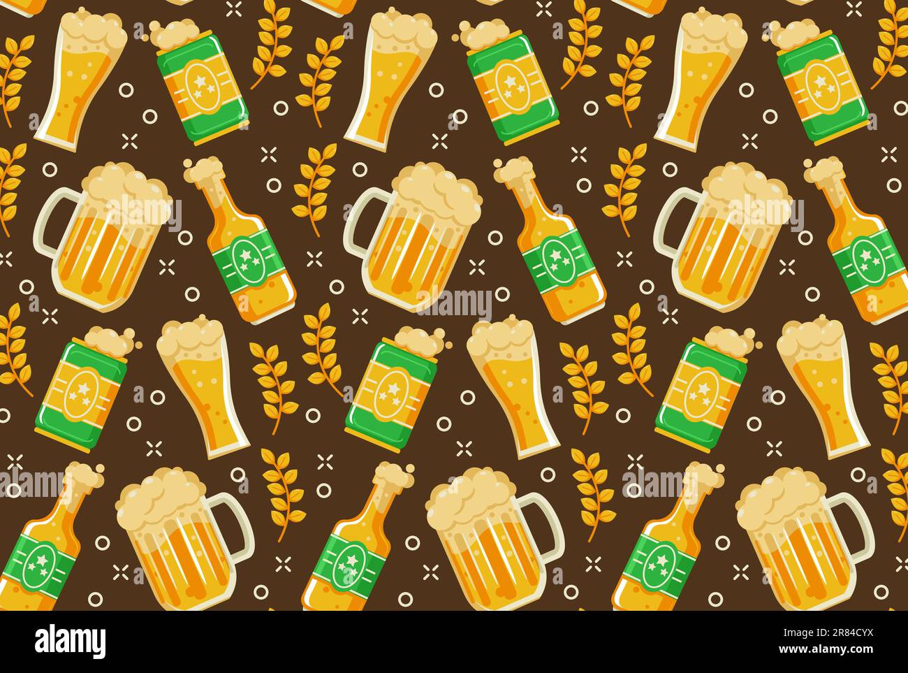 Beer seamless pattern vector style, collection of bottles, glasses and ...