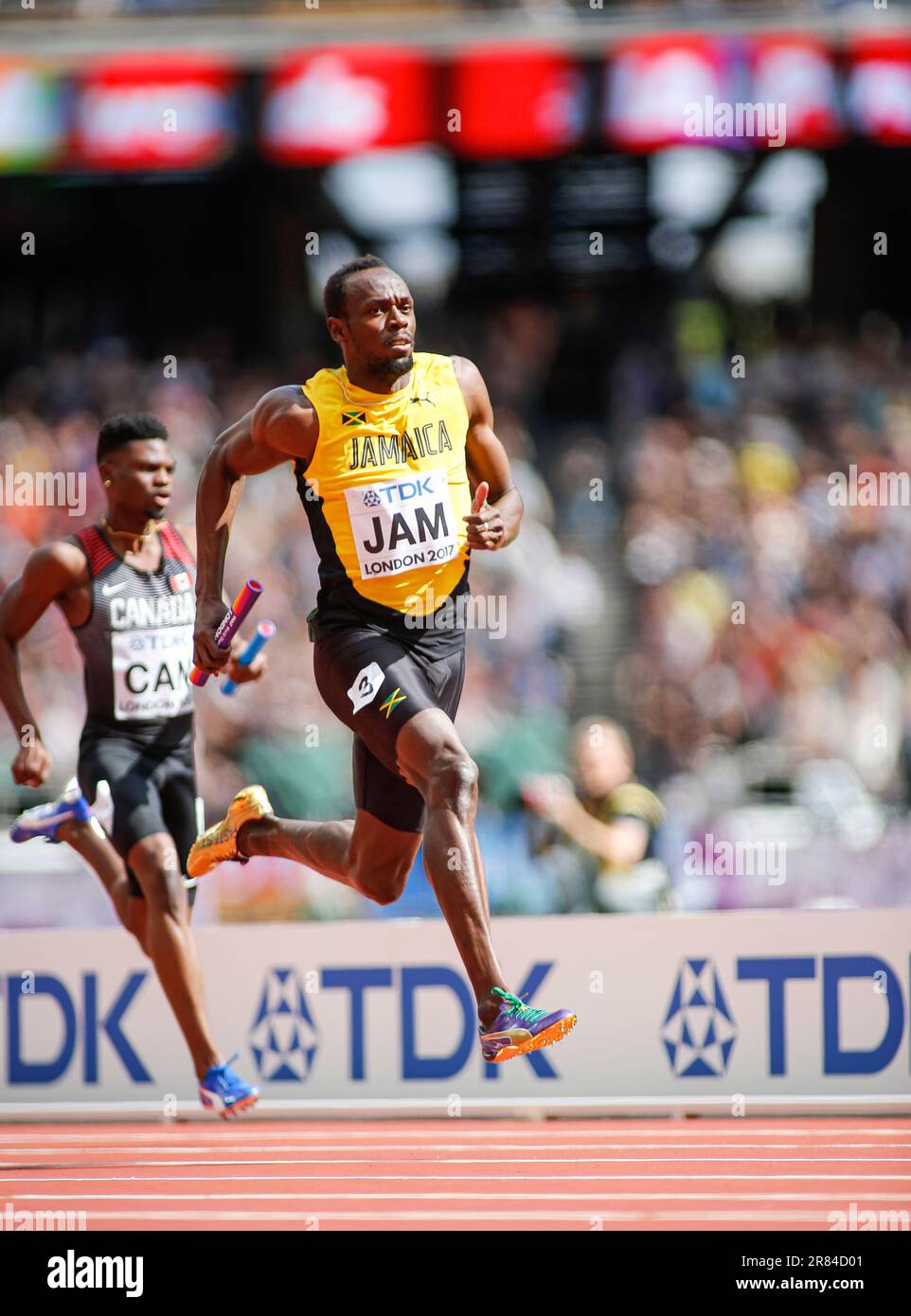 Usain Bolt participating in the 4x100m relay at the World Athletics ...