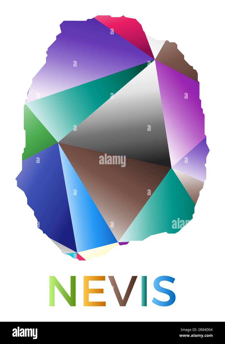 Bright colored Nevis shape. Multicolor geometric style island logo ...