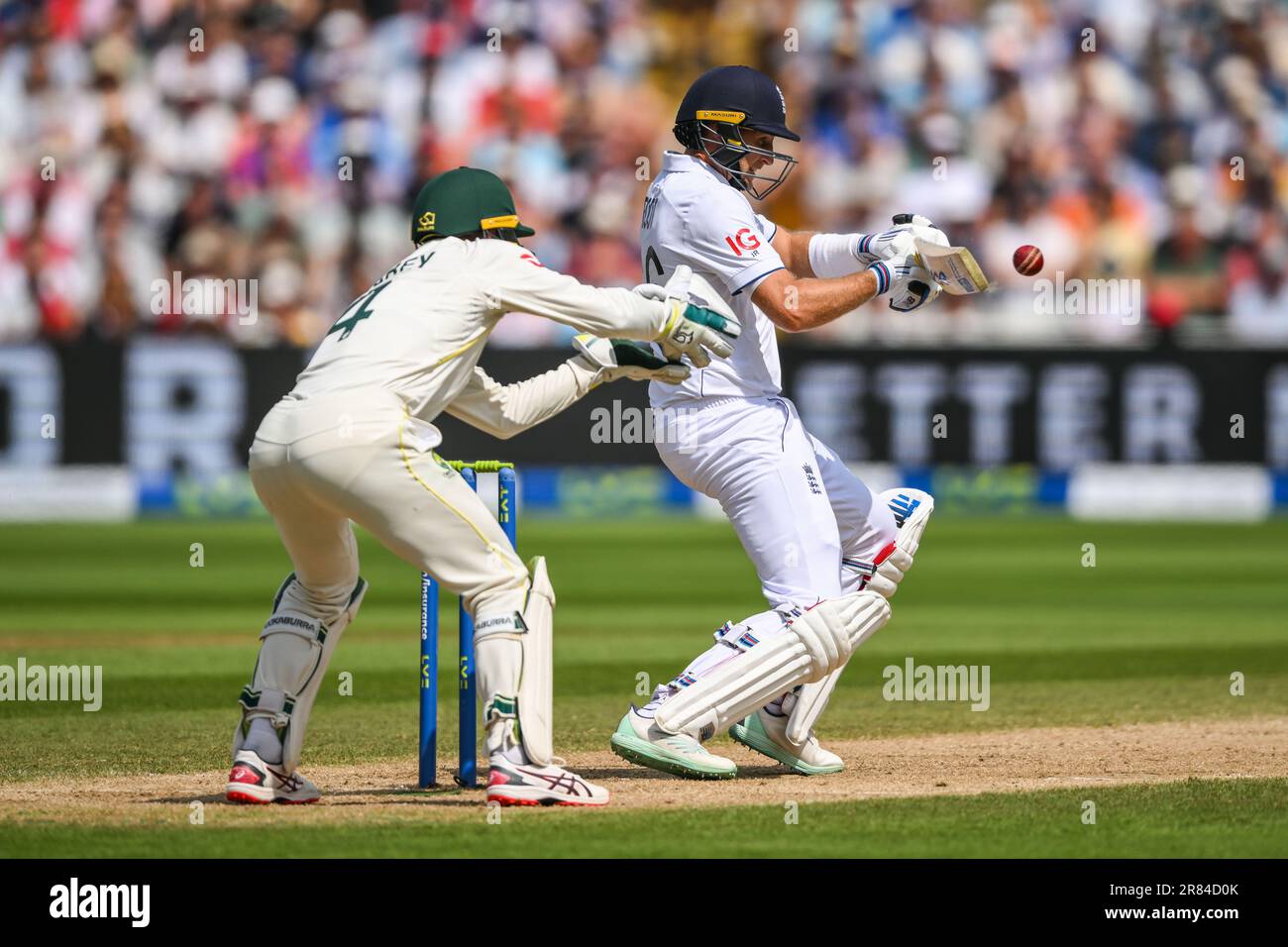 Joe Root of England cuts the ball to the boundary during the LV ...