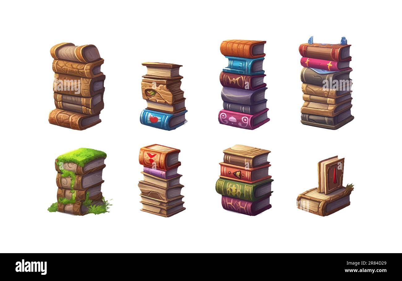 ui set vector illustration ob books pile multi colored back to school ...