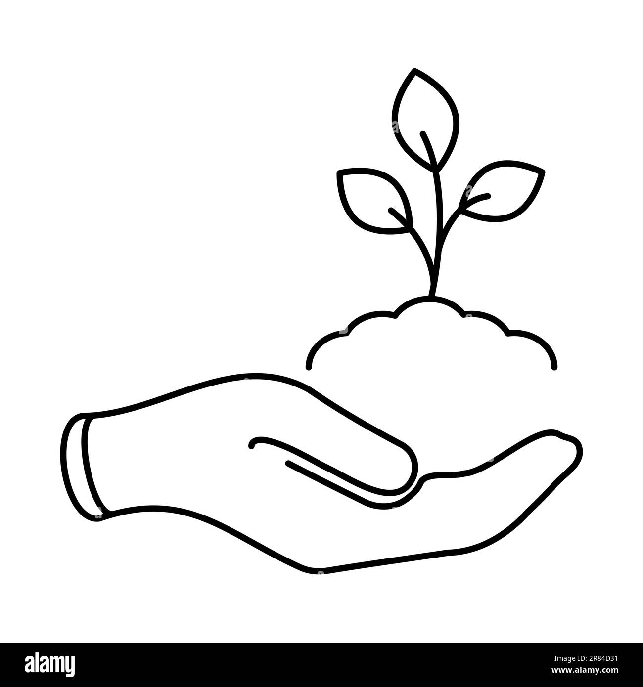 Hand hold plant line icon. Vector illustration isolated on white ...