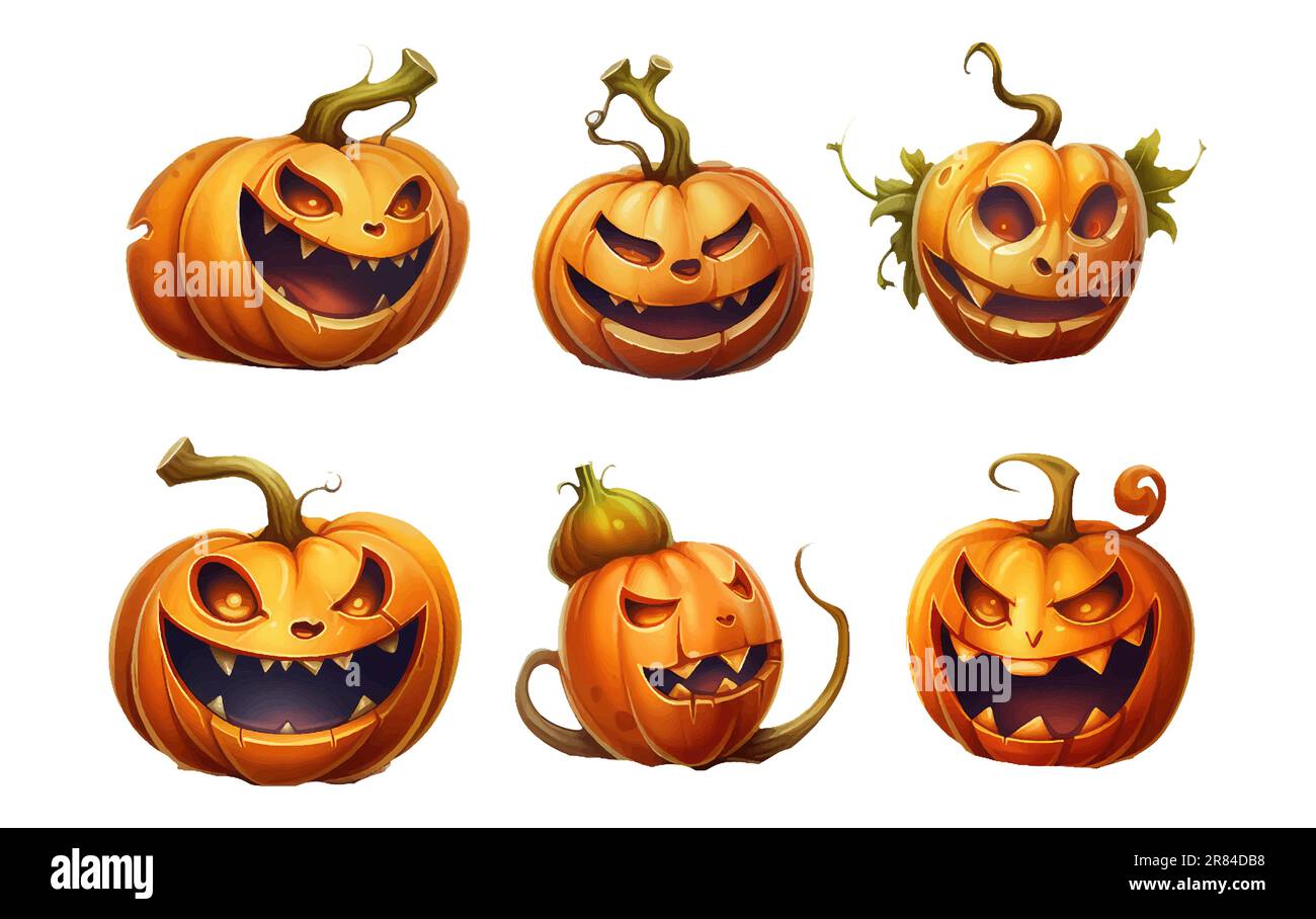 set vector illustration of halloween theme pumpkin isolated on white ...